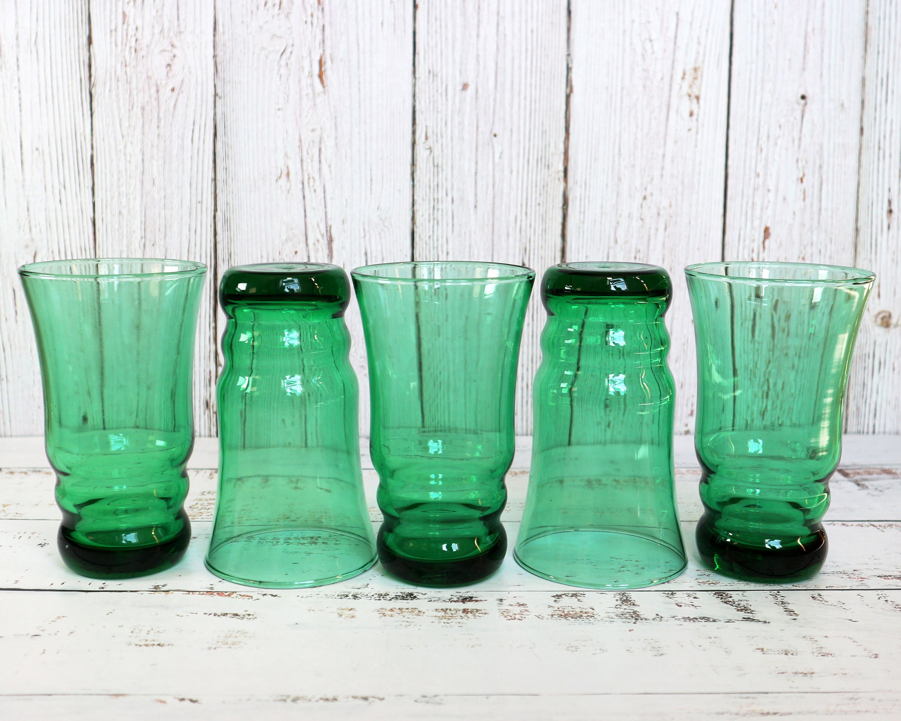 Vintage Forest Green Glasses Set Fluted Tumbler High Ball Cooler Tea ...