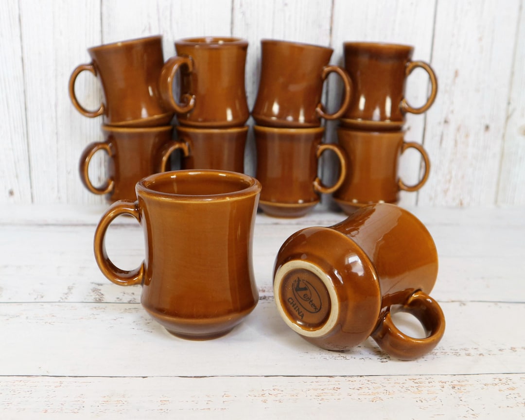 10-pc Vintage Brown Diner Mug Set Vertex China Stoneware Pottery Retro ...