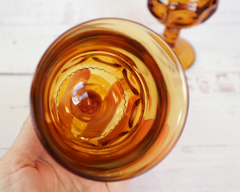 Pair of Vintage Amber Thumbprint Glasses Goblets Indiana Glass King's ...