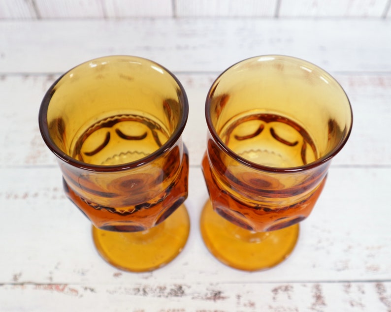 Pair of Vintage Amber Thumbprint Glasses Goblets Indiana Glass King's ...