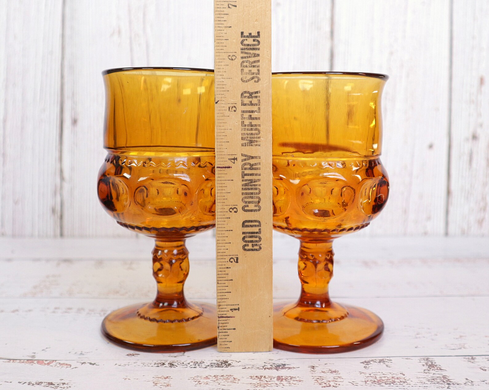 Pair of Vintage Amber Thumbprint Glasses Goblets Indiana Glass King's ...