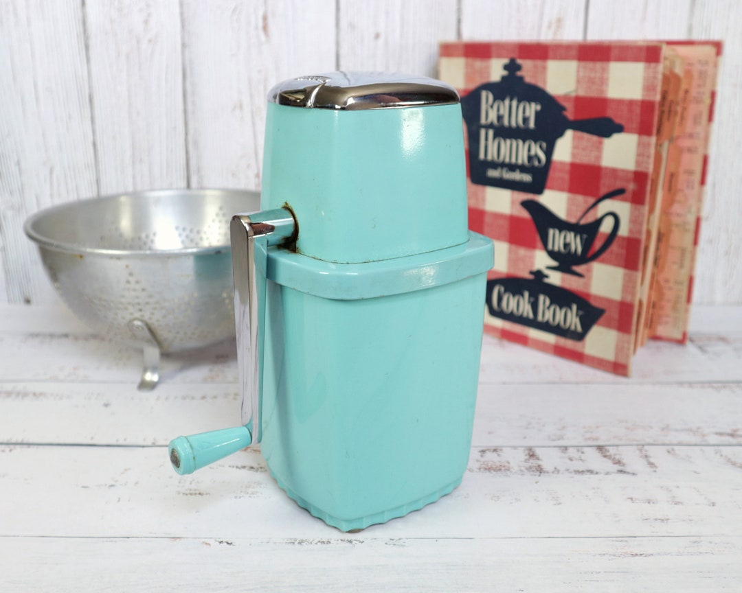 Vintage Aqua Blue Ice Crusher by Swing-a-way Hand Crank Metal Chrome ...