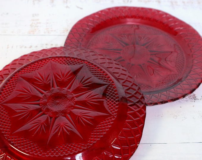 Pair of Cristal D'arques-durand Antique Ruby Red Pressed Glass Small ...