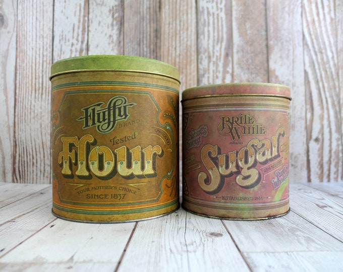 Vintage Ballonoff Tin Metal Canisters | Fluffy Flour & Brite White ...