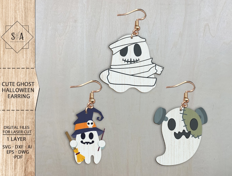 Halloween Ghost Earrings Bundle SVG, Cute Ghost Halloween Earring ...