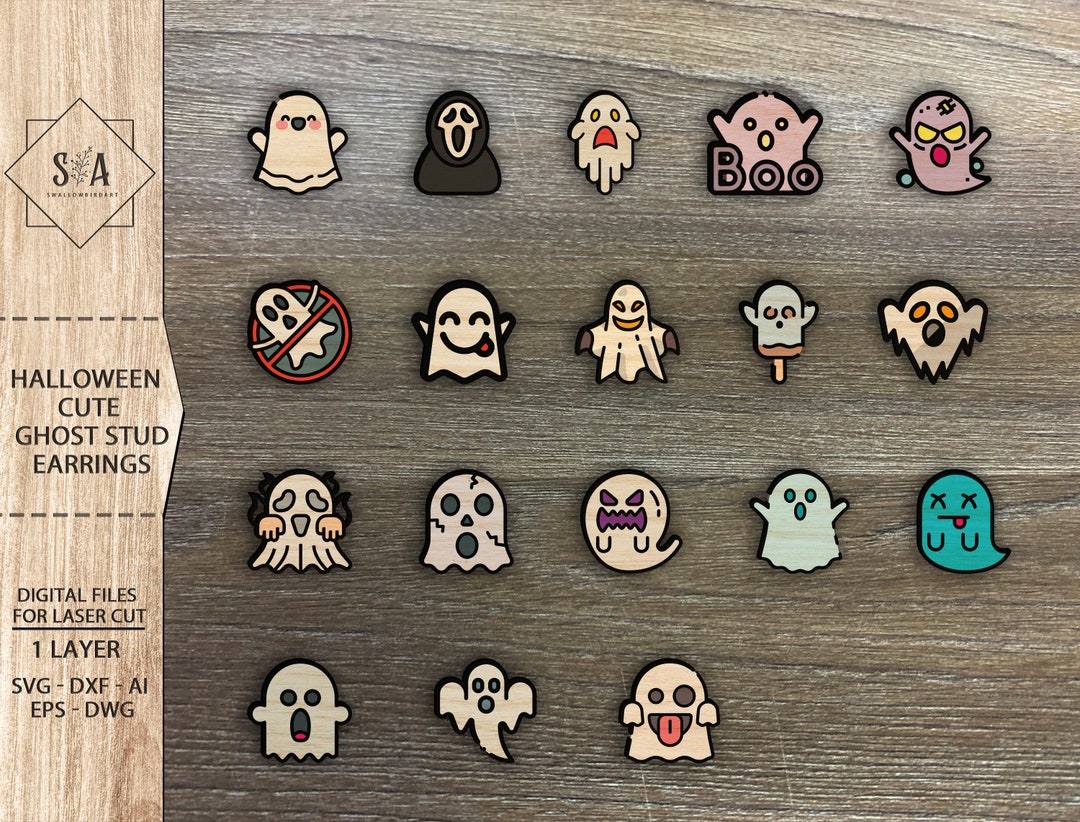 Halloween Ghost Stud Earrings Bundle SVG , Halloween Earrings , Laser ...