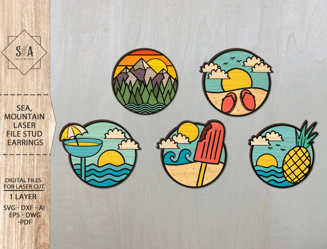 Sea Mountain Stud Earrings Bundle SVG Sea Stud Earring SVG - Etsy