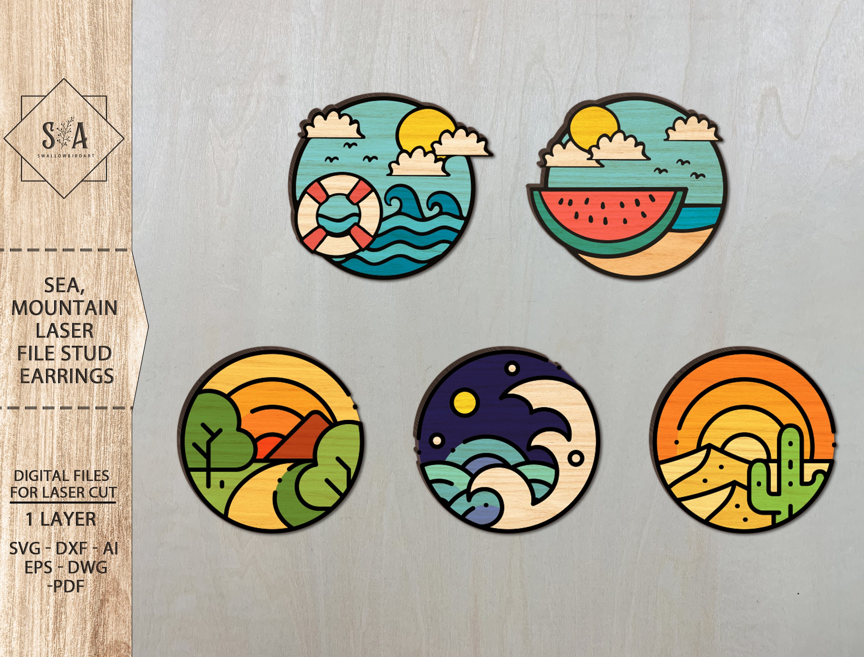 Sea Mountain Stud Earrings Bundle SVG Sea Stud Earring SVG - Etsy