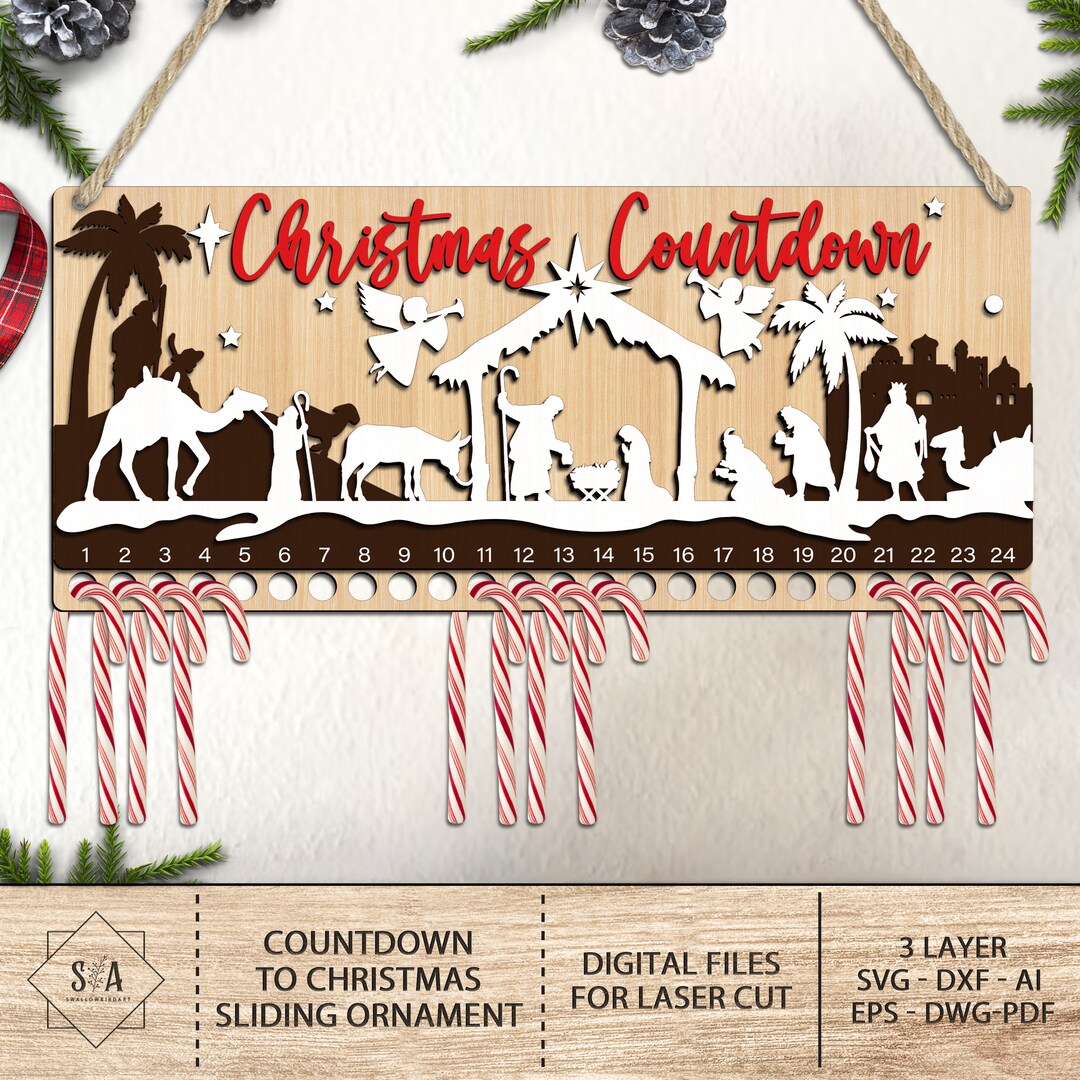 Christmas Nativity Countdown Calendar Svg,nativity Scene Candy Cane ...