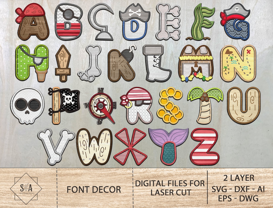 Pirate Alphabet Font Bundle Svg, Sweet Pirates Alphabet SVG , Alphabet ...