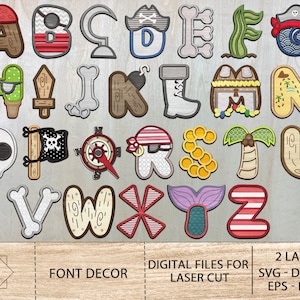 Pirate Alphabet Font Bundle Svg, Sweet Pirates Alphabet SVG , Alphabet ...
