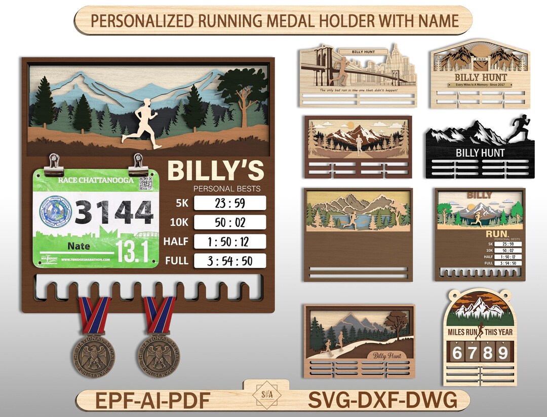 Personalized Running Medal Holder With Name SVG Bundle, Medal Display ...