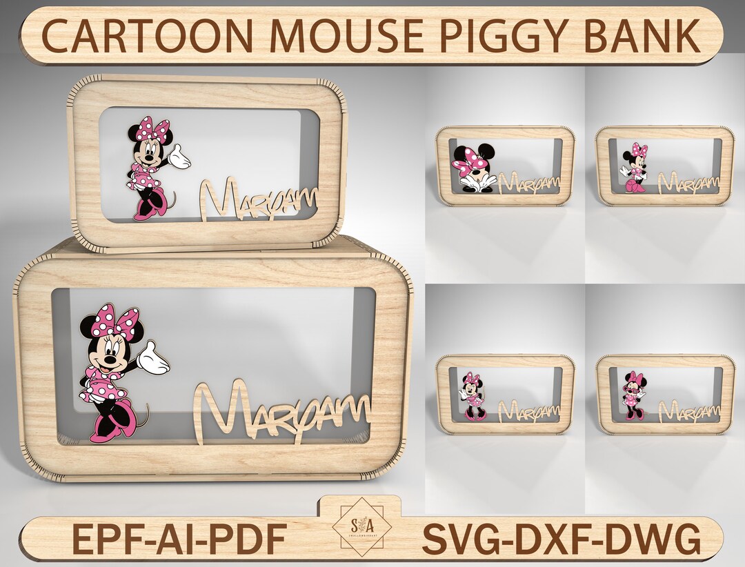 Personalised Cartoon Money Box Svg, Cartoon Mouse Piggy Bank Cut File ...