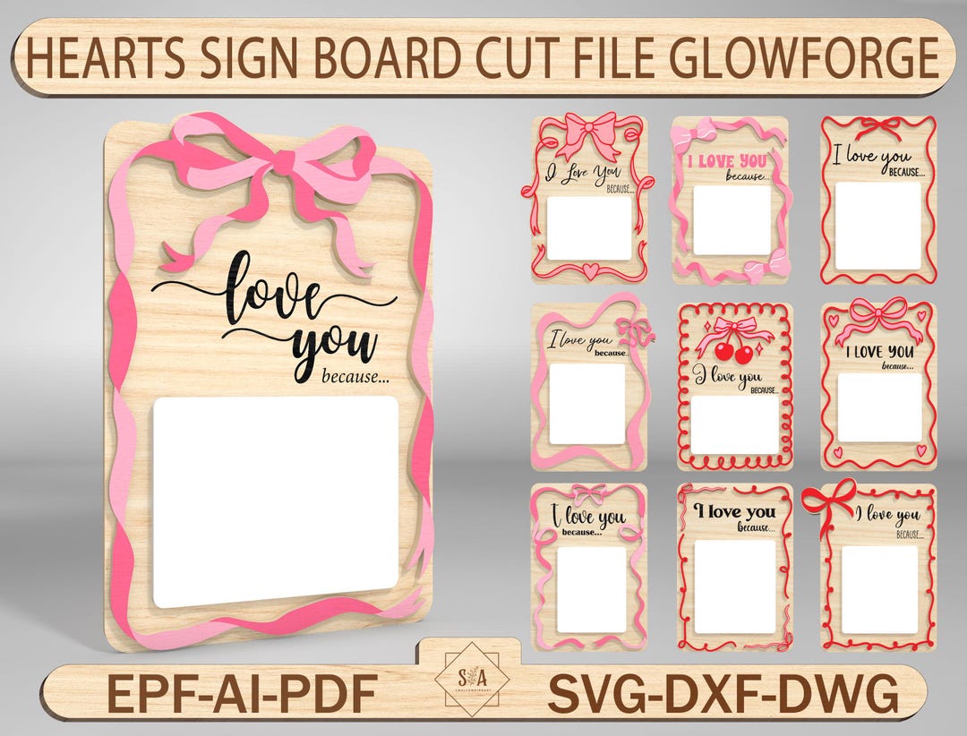 I Love You Because Valentine‘s Day Sign for Kids Lasercut Svg, Trendy ...