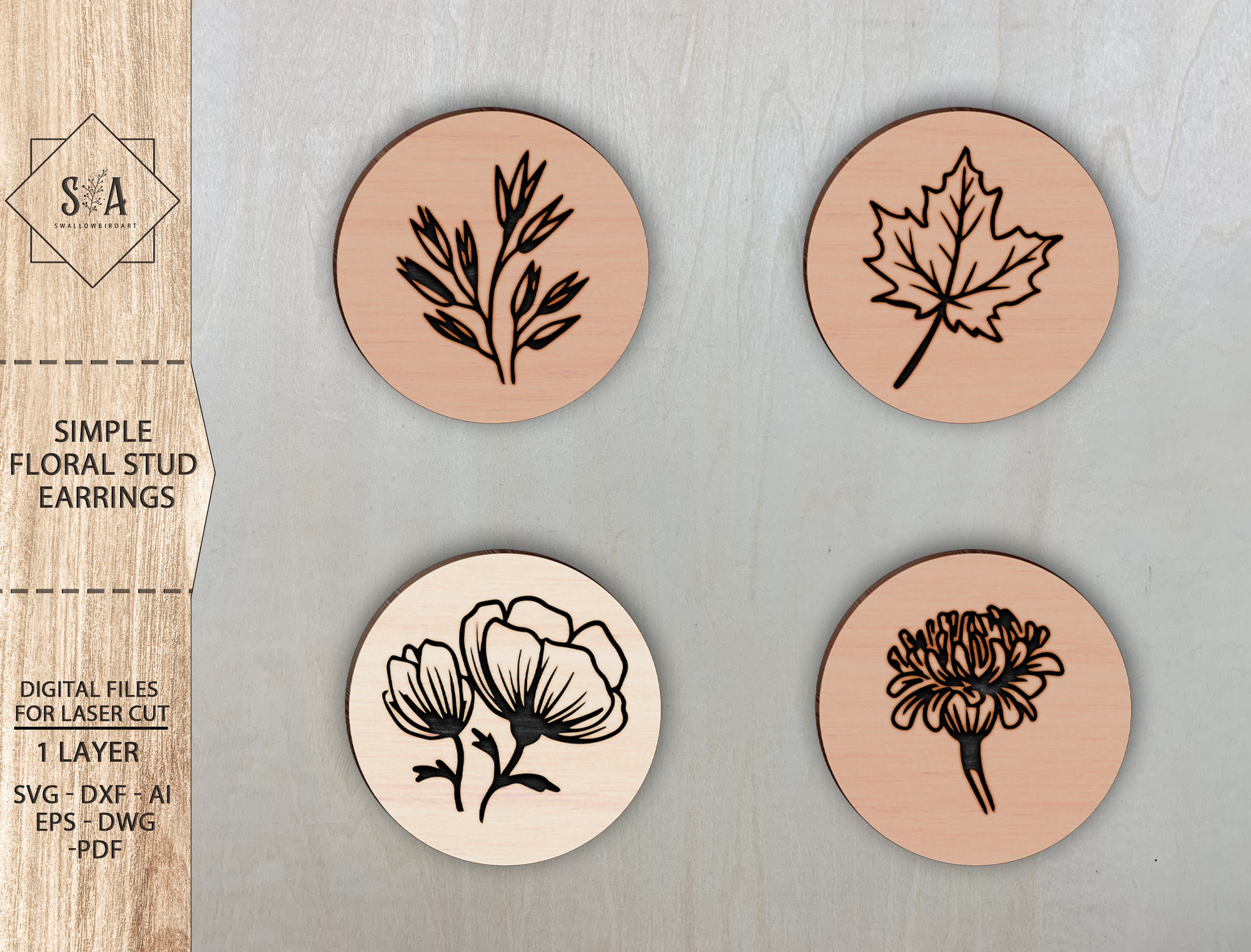 Floral Stud Earrings Bundle SVG Floral Earrings SVG Simple - Etsy