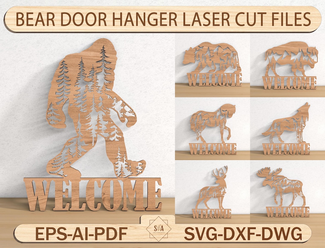 Bear Door Hanger Laser Cut Files, Bear Forest Cut File Svg, Eagle ...