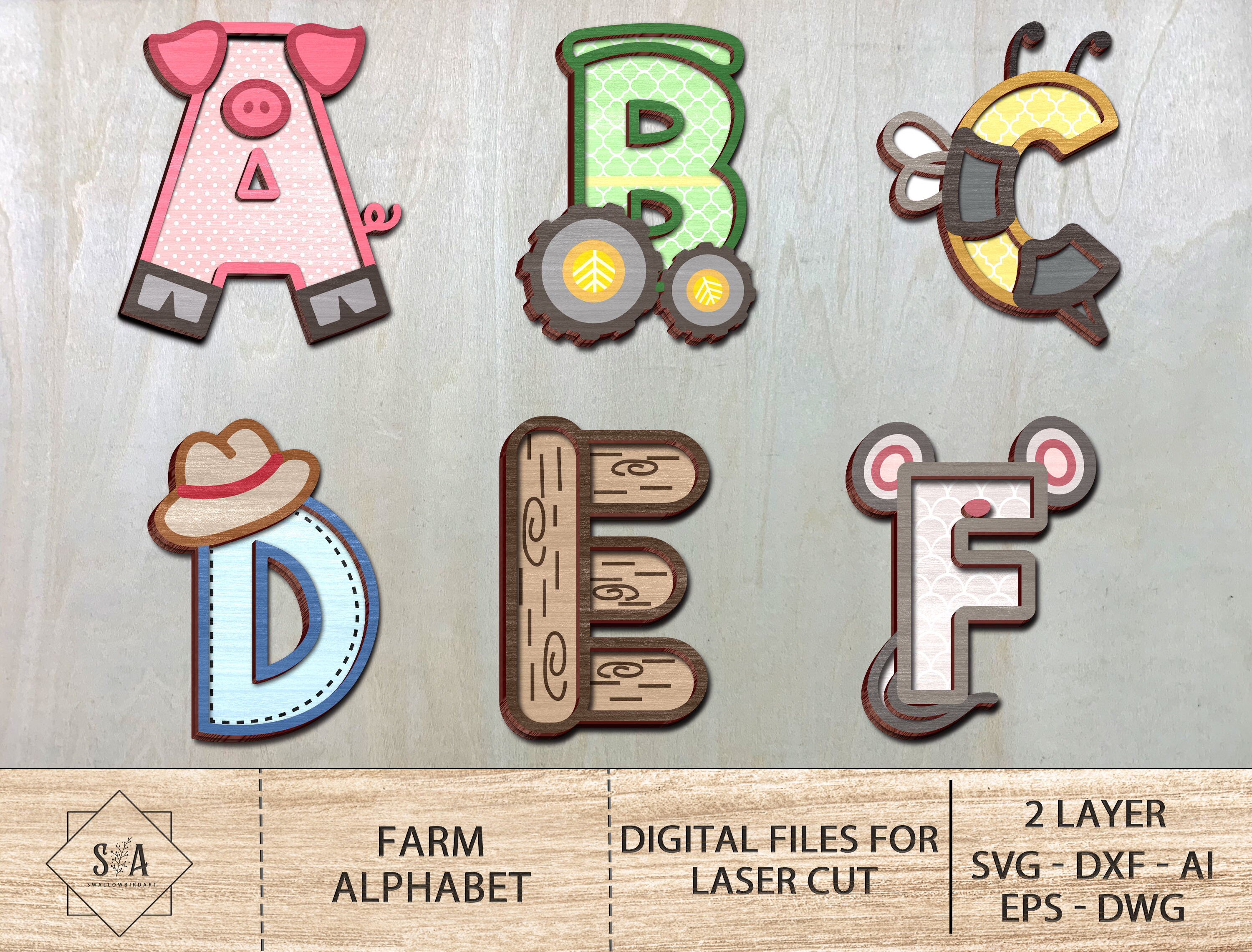 Farm Alphabet Bundle SVG , Alphabet Laser Cut Files , Letters Farm Baby ...