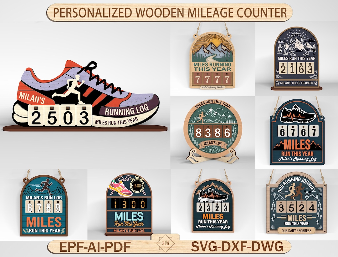 Personalized Wooden Mileage Counter, Running Miles Tracker Sign ...