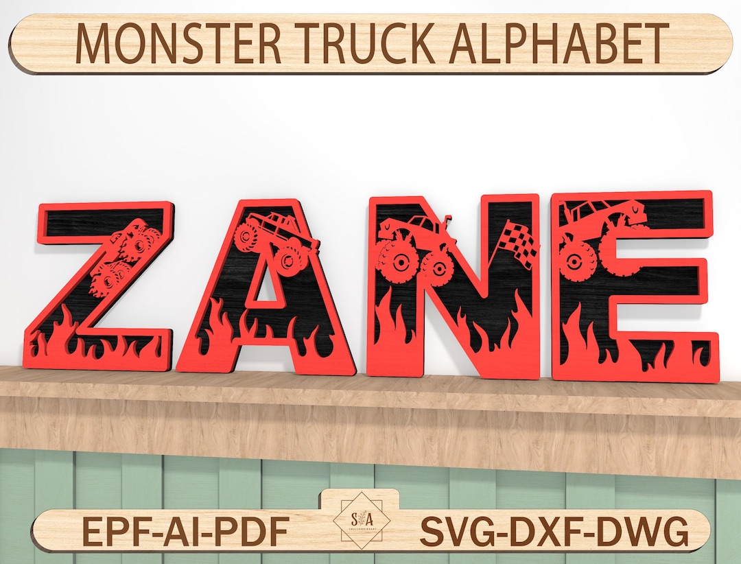 Monster Truck Alphabet Letters Cutfile Svg, Monster Truck Name Sign ...