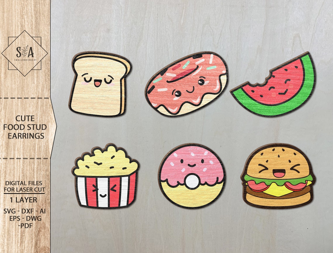 Food Stud Earrings Bundle SVG Glowforge Files Laser Cut - Etsy