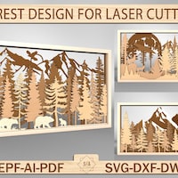 Lasercut Nature Wall Decoration 3D Nature Mountain, Sun Patterns Wooden ...