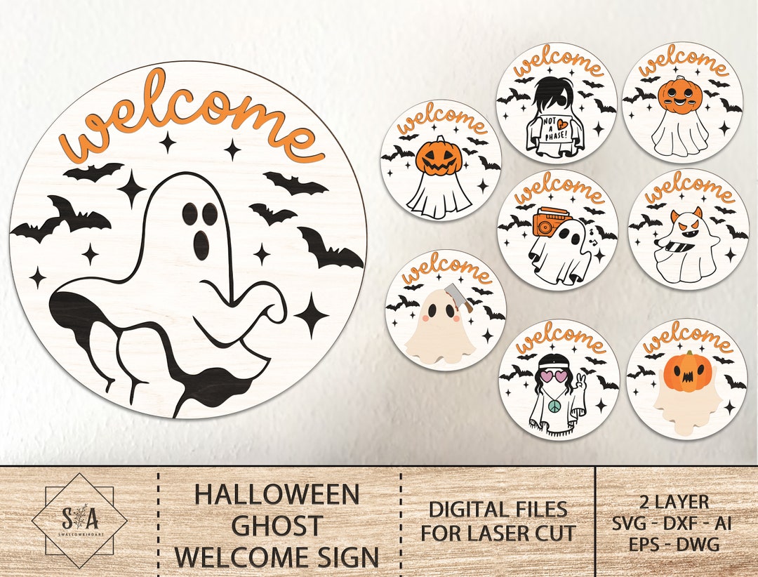 Halloween Ghost Welcome Sign Svg, Halloween Door Hanger Svg, Ghost Svg, Boo Svg, Round Halloween ...