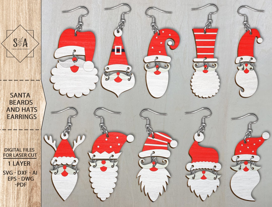 Santa Beards and Hats Earrings Bundle SVG , Christmas Earrings SVG ...