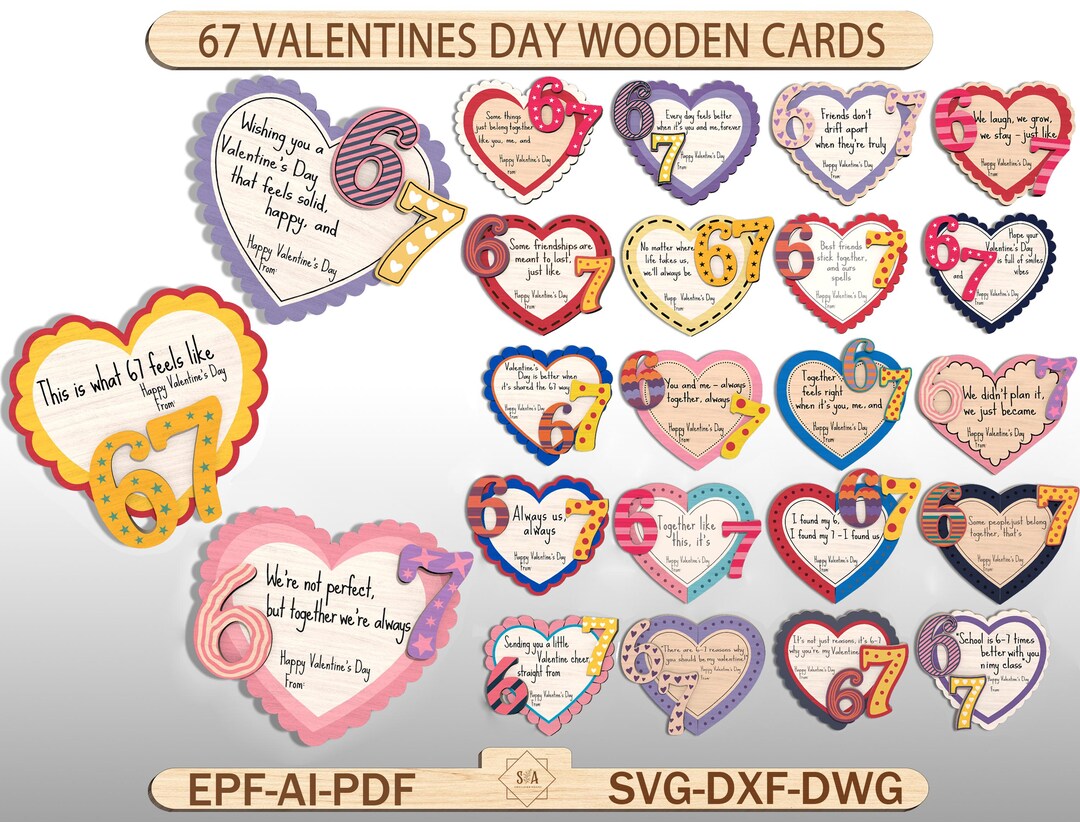 67 Valentines Day Wooden Cards SVG Bundle , Layered Heart Love Cards ...
