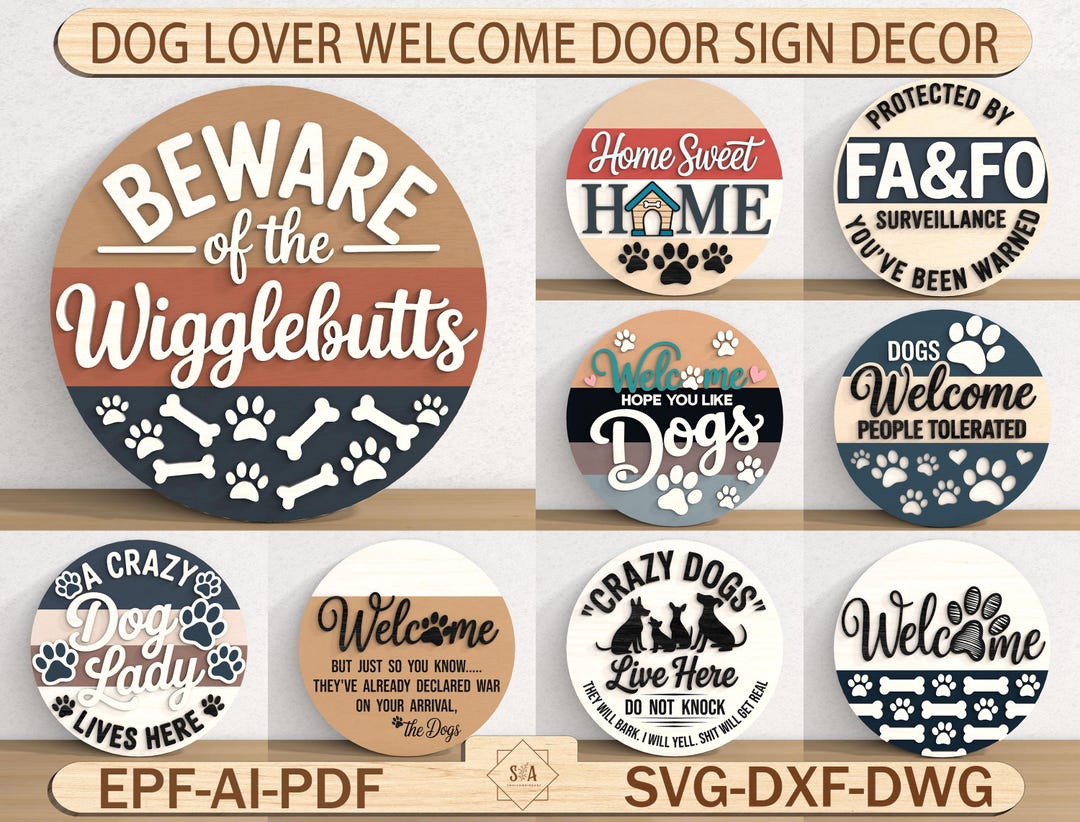 Dog Welcome Sign Laser Cut Bundle - Funny Pet Door SVG Files for Cricut ...