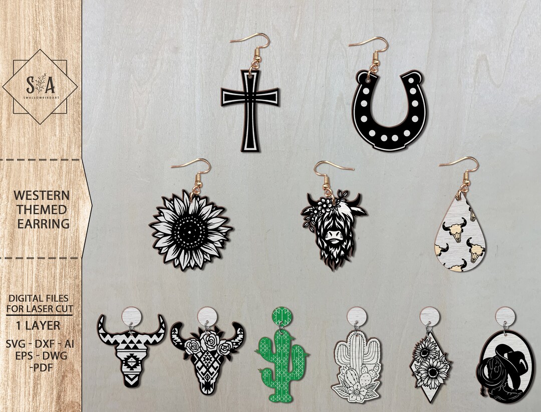 Western Themed Earring Bundle SVG , Desert Earring , Glowforge Files ...