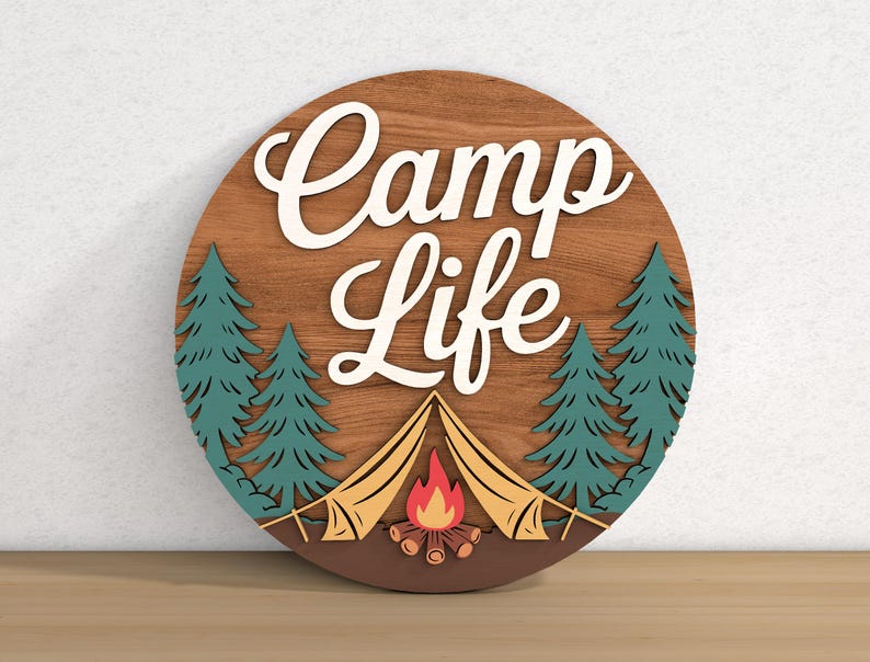 Camping Round Sign SVG Bundle, Camper Adventure Sign , Outdoor Campfire ...