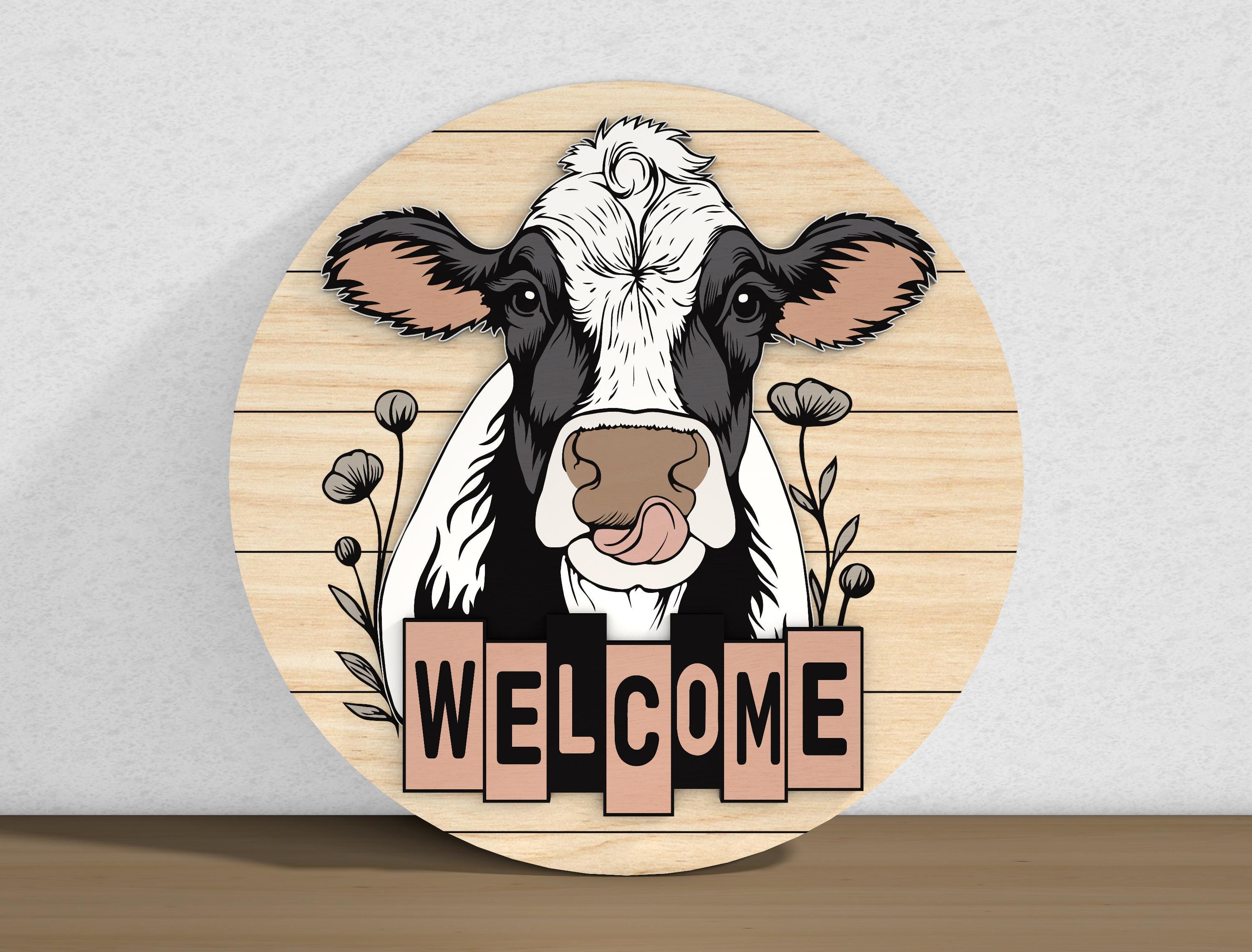 Farm Animal Welcome Sign , Round Door Hanger Svg, Glowforge Laser File ...