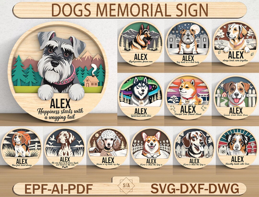 Dogs Memorial Sign SVG, Dog Breeds Name Memorial, Memorial Gift , Pet ...