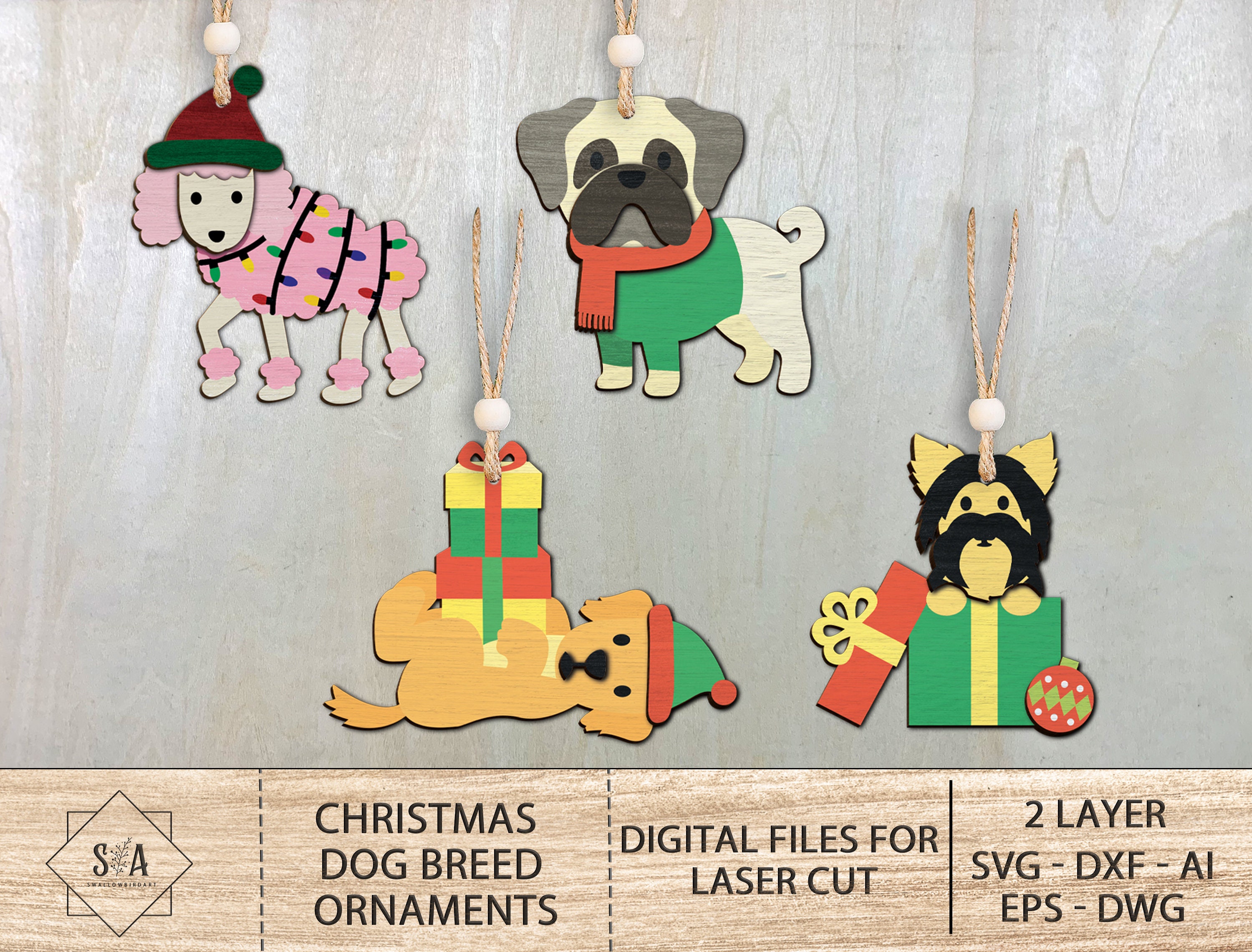 Christmas Dogs Ornaments Bundle SVG, Animal Ornaments, ,merry Christmas ...