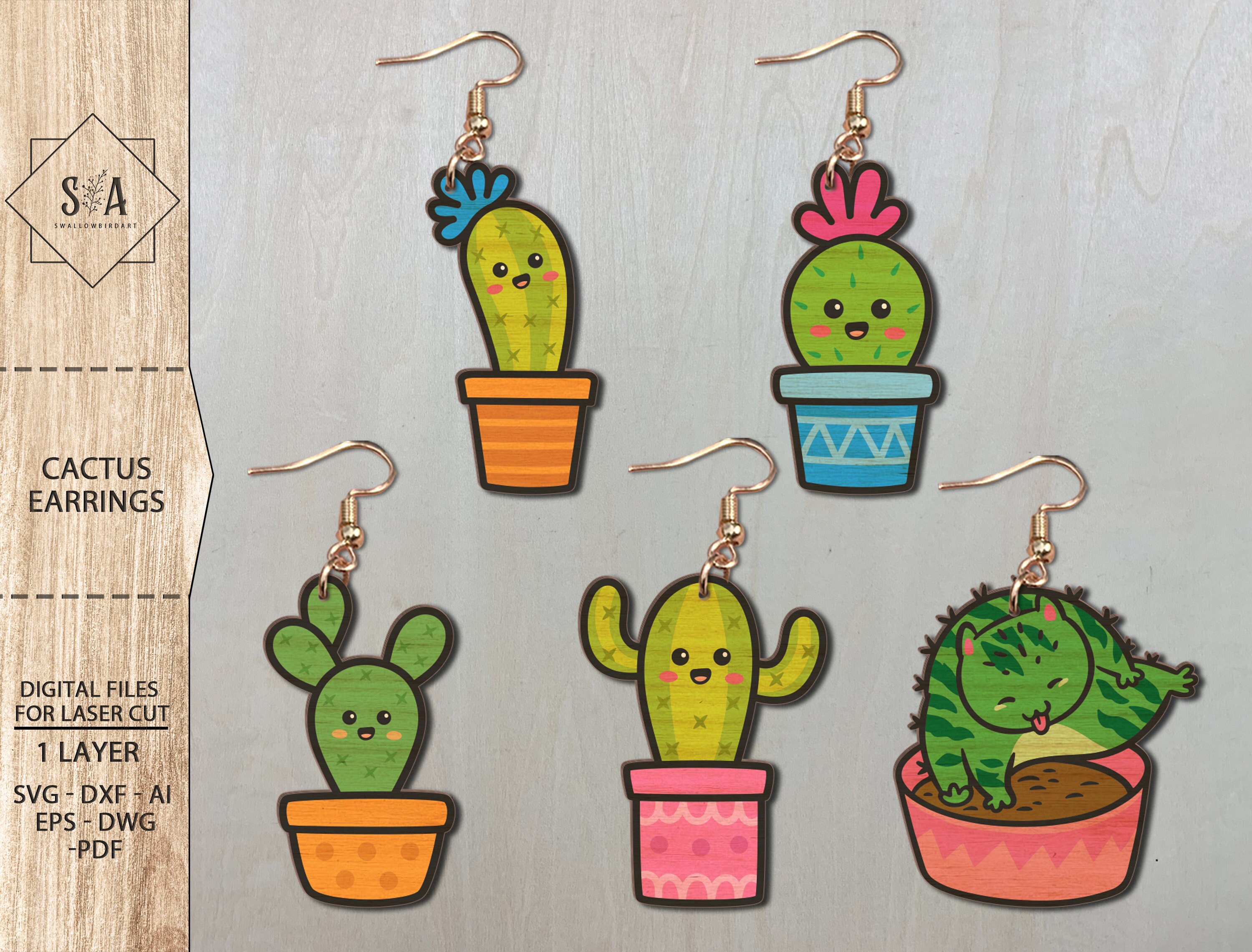 Cactus Earrings Bundle SVG Kawaii Plant Earrings Laser - Etsy