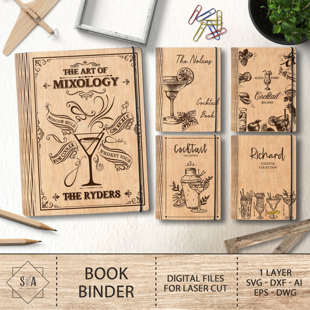 Personalized Cocktail Recipe Book Svg, Wooden Cocktail Binder Laser Cut ...