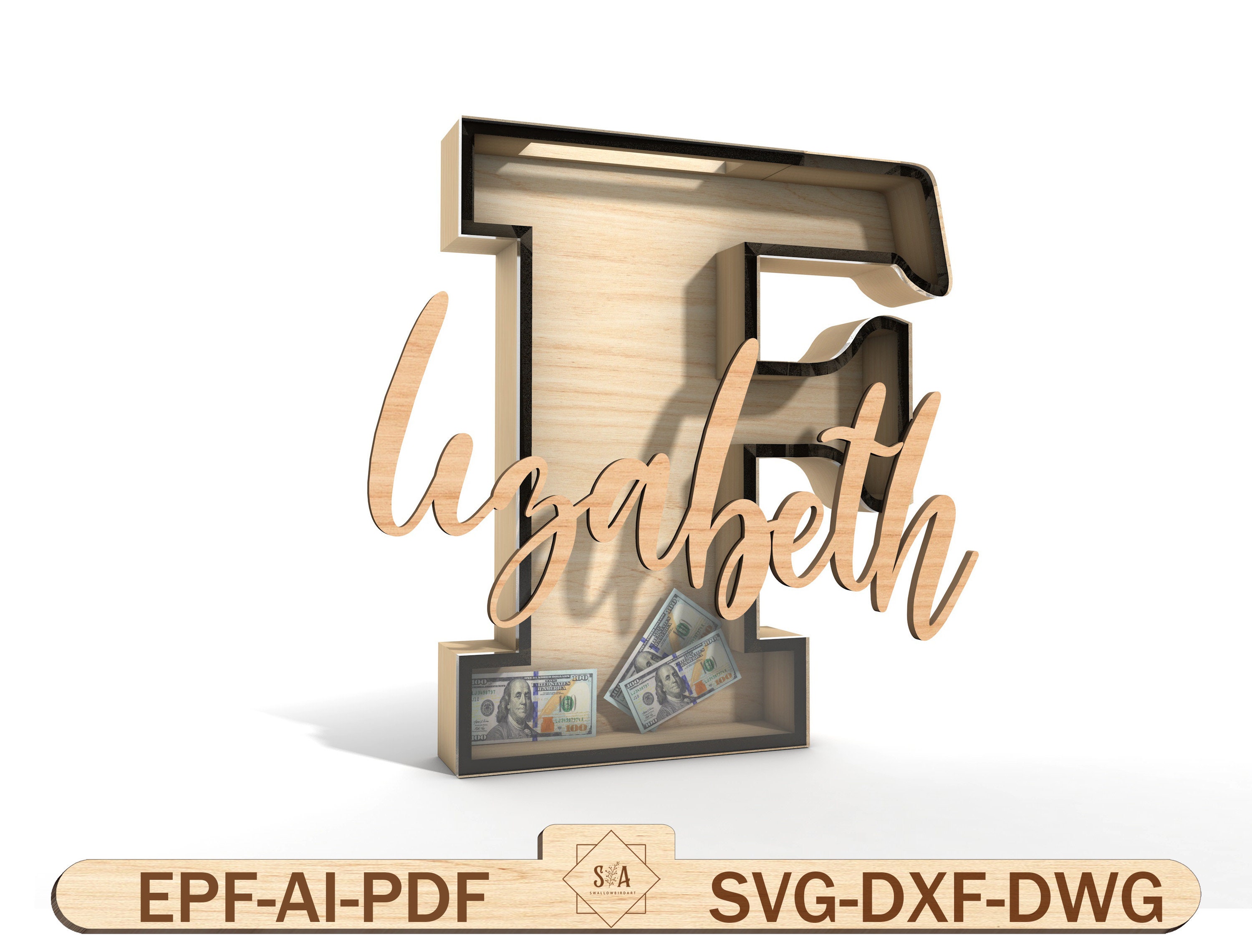 Personalised Alphabet Kids Piggy Bank Svg, 3D Letter Piggy Bank Svg, A ...