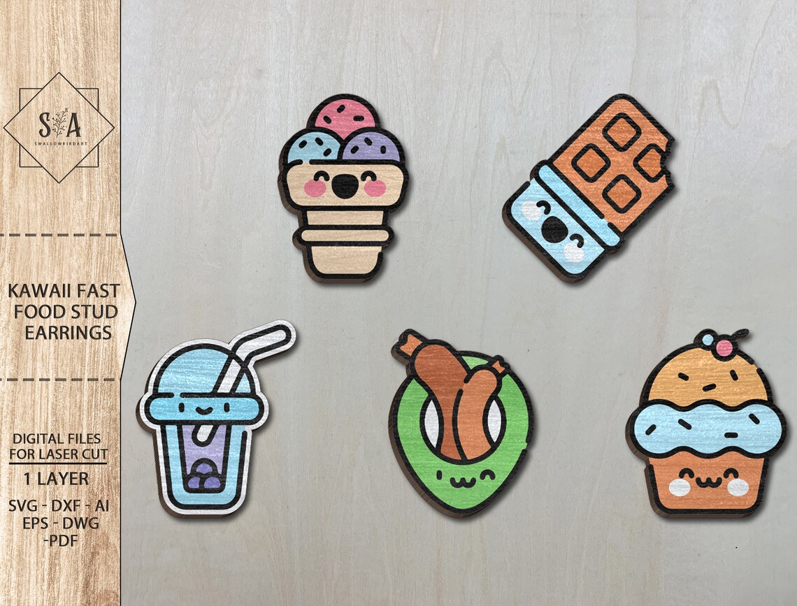 Food Stud Earrings Bundle SVG Glowforge Files Laser Cut - Etsy