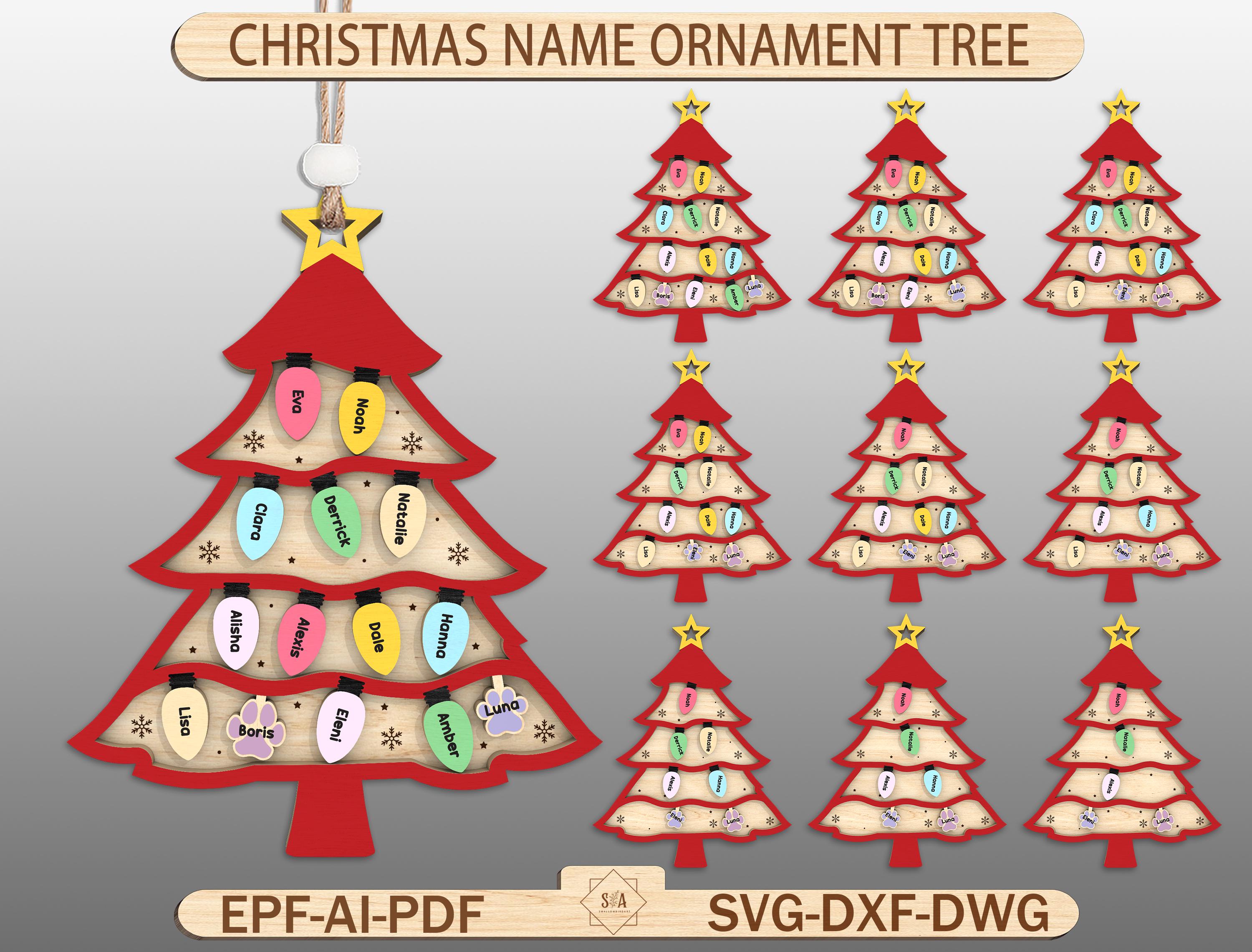 Christmas Name Ornament Tree SVG, Family Name Ornament, Personalized ...