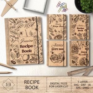 Personalized Recipe Book Binder Svg, Wooden Cookbook Recipes Laser Cut ...