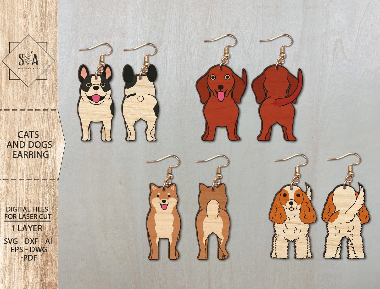 Bundle Dogs Earrings SVG , Cute Dog Earrings , Glowforge Files , Laser ...