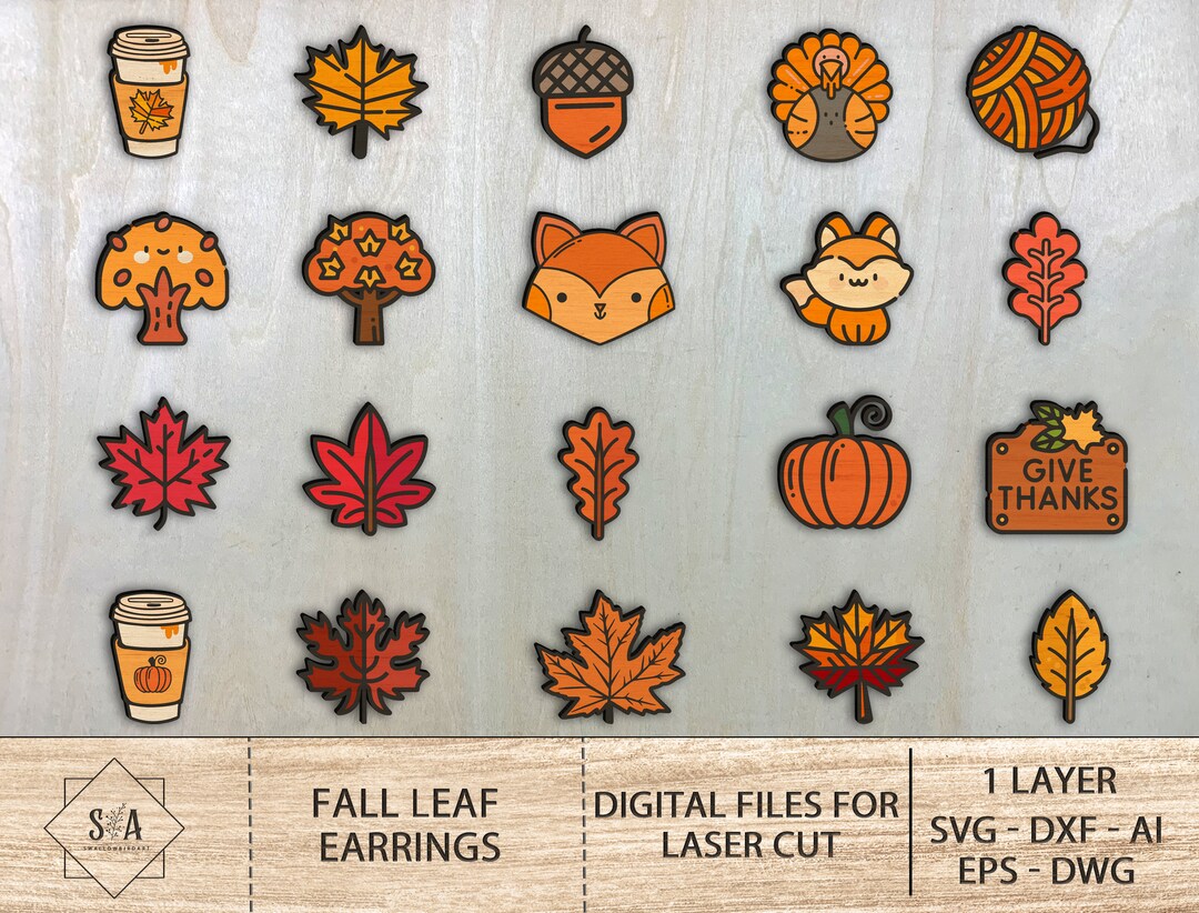 Fall Stud Earring Bundle SVG , Fall Leaf Earrings , Laser Earrings ...