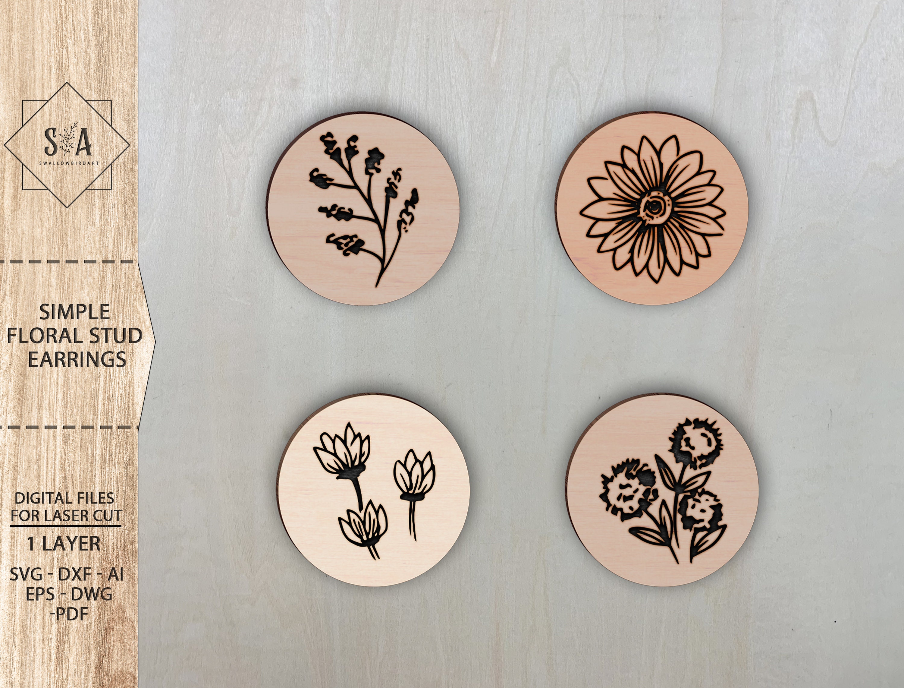 Floral Stud Earrings Bundle SVG Floral Earrings SVG Simple - Etsy