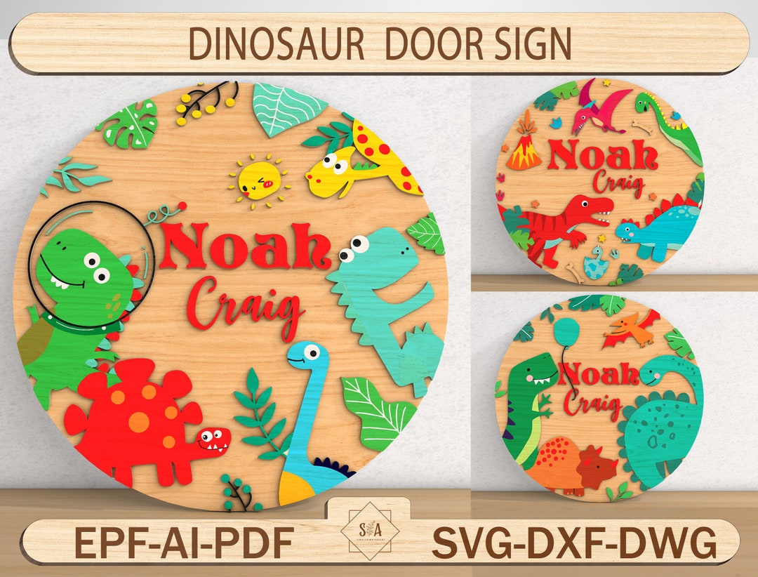 Personalized Dinosaur Door Sign Svg, Farmhouse Door Decor,kids Dinosaur ...