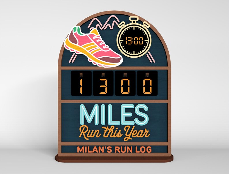 Personalized Wooden Mileage Counter, Running Miles Tracker Sign ...