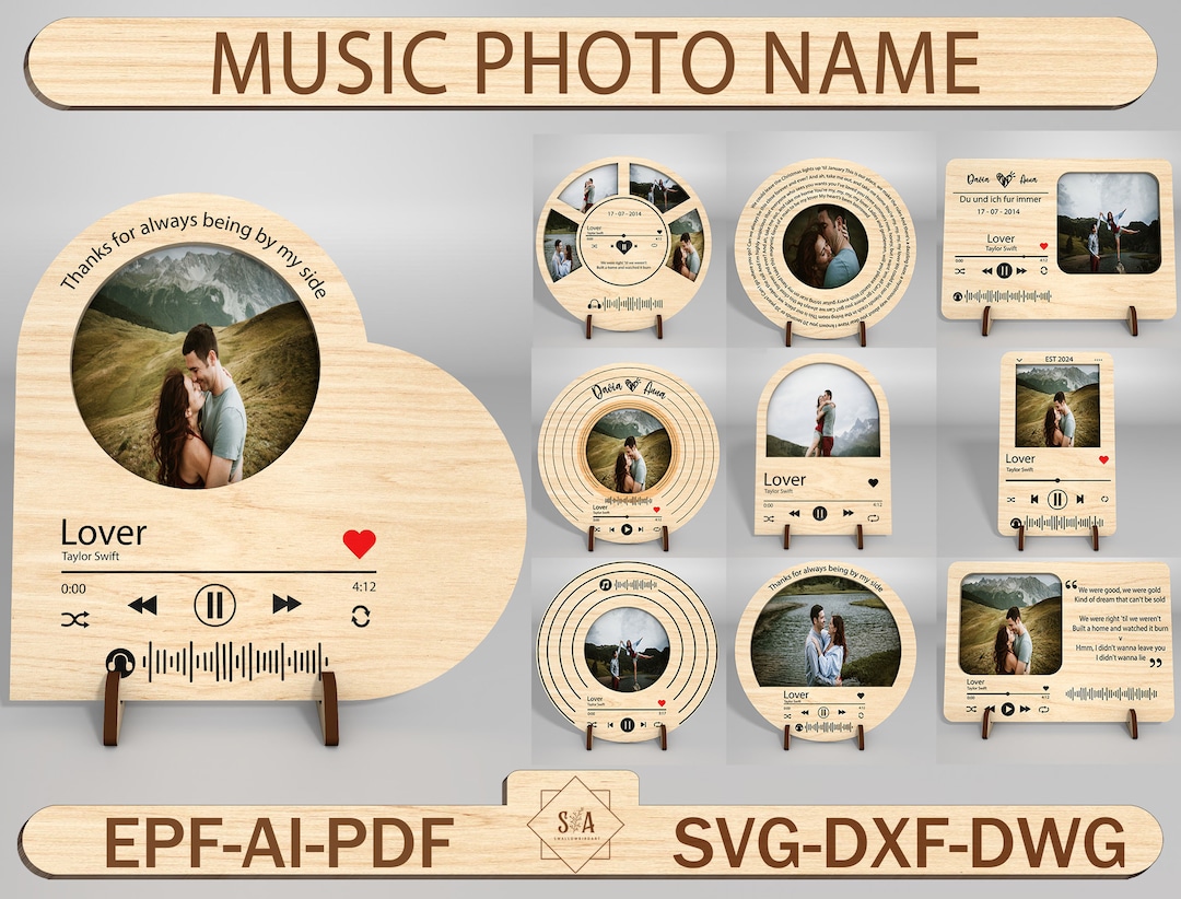 Personalized Song Plaque Photo Frames Laser Cut SVG ,valentine Music ...
