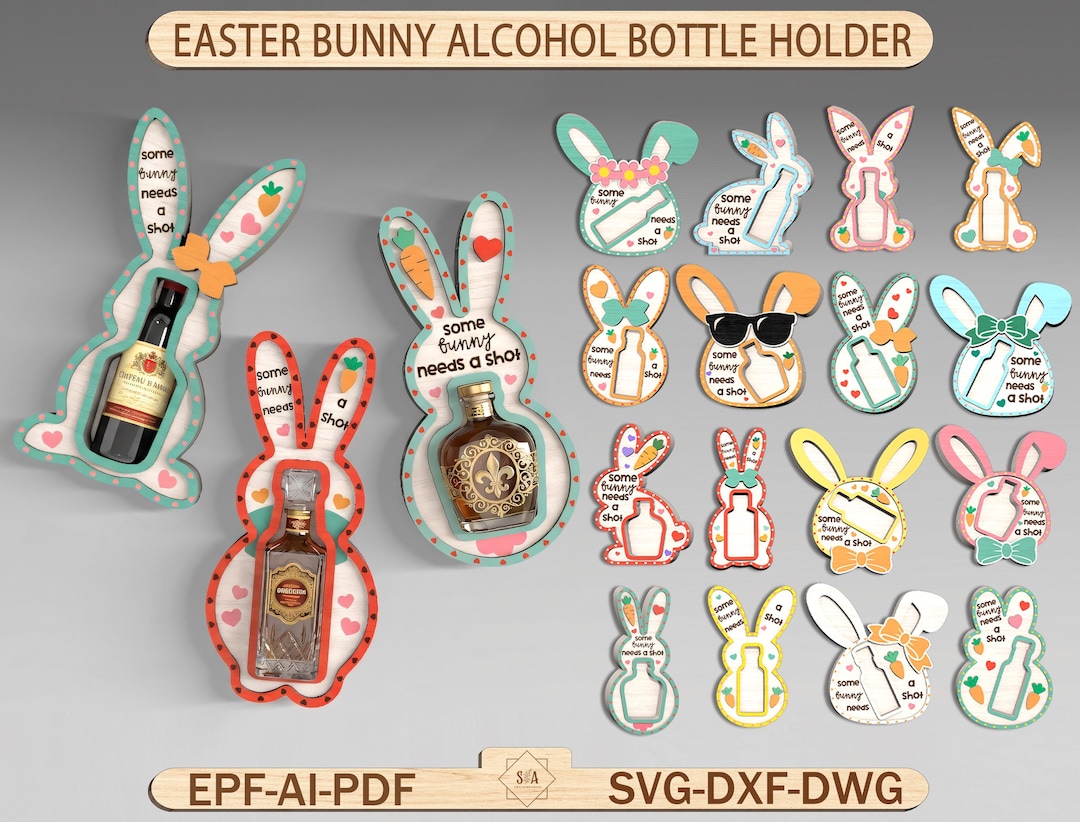 Easter Bunny Alcohol Bottle Holder SVG, Adult Easter Basket Gift, Funny ...