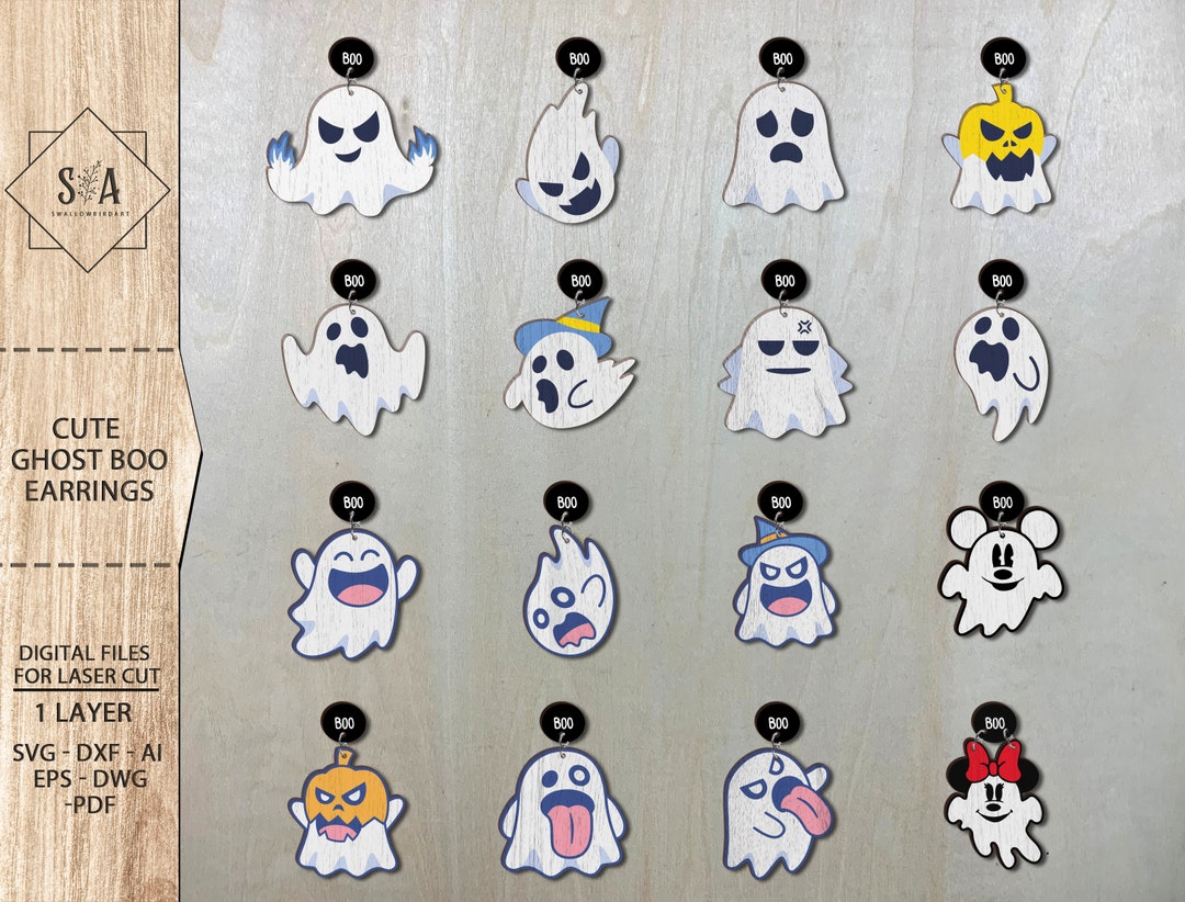 Boo Earrings Bundle SVG, Boo Ghost Halloween Earring , Spooky Earrings ...