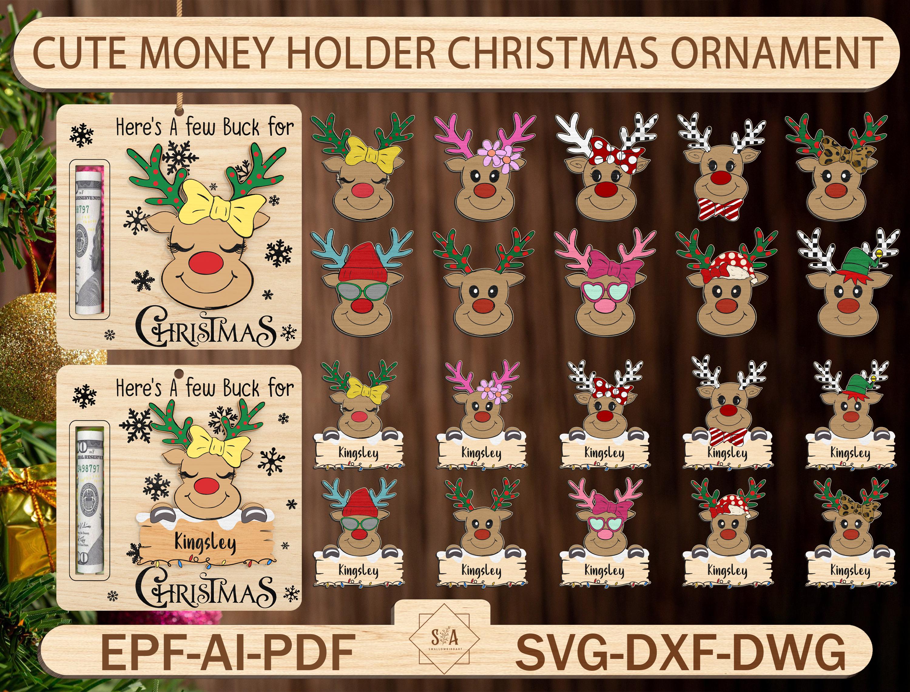 Bundle Cute Reindeer Christmas Money Holder Ornament SVG , Money Holder ...