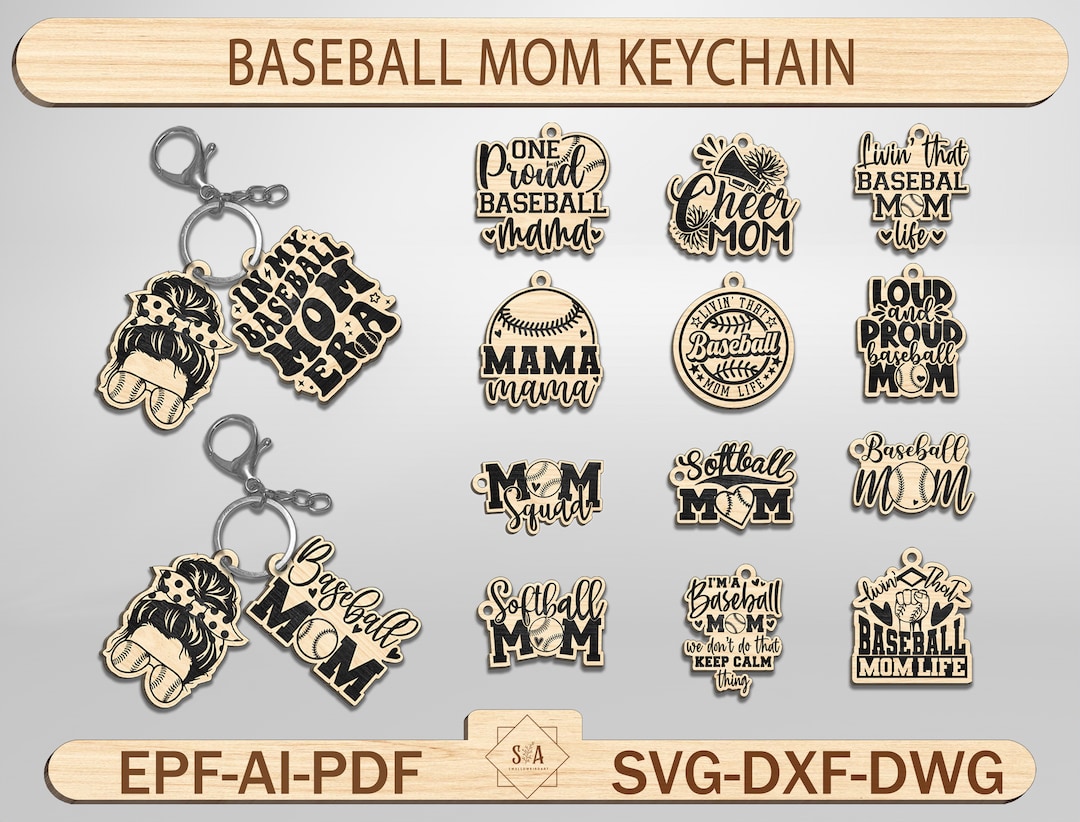 Baseball Mom Keychain Svg Bundle , Momlife Keychain Svg Files,baseball ...